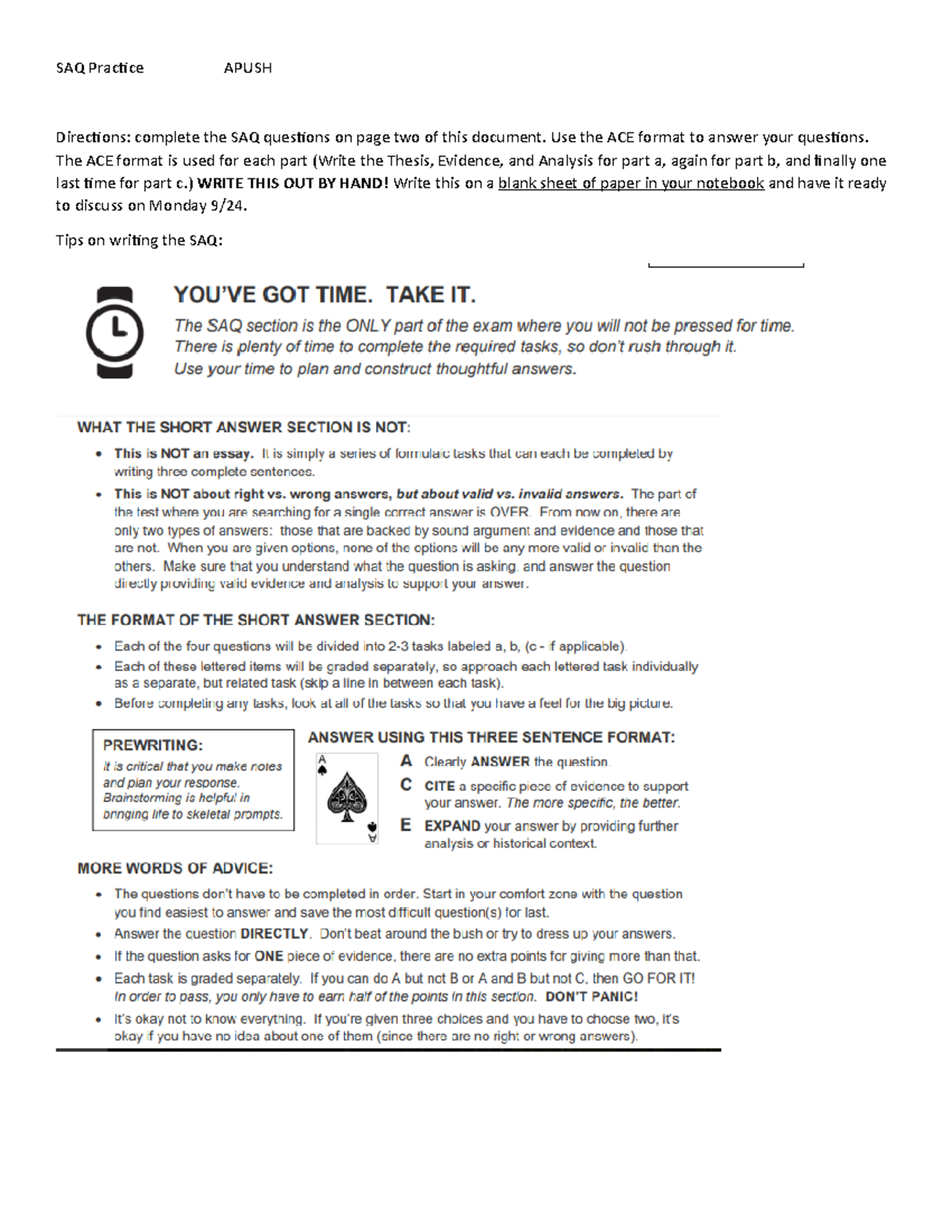 SAQ Practice 1 Apush - SAQ Practice APUSH Directions: complete the SAQ ...