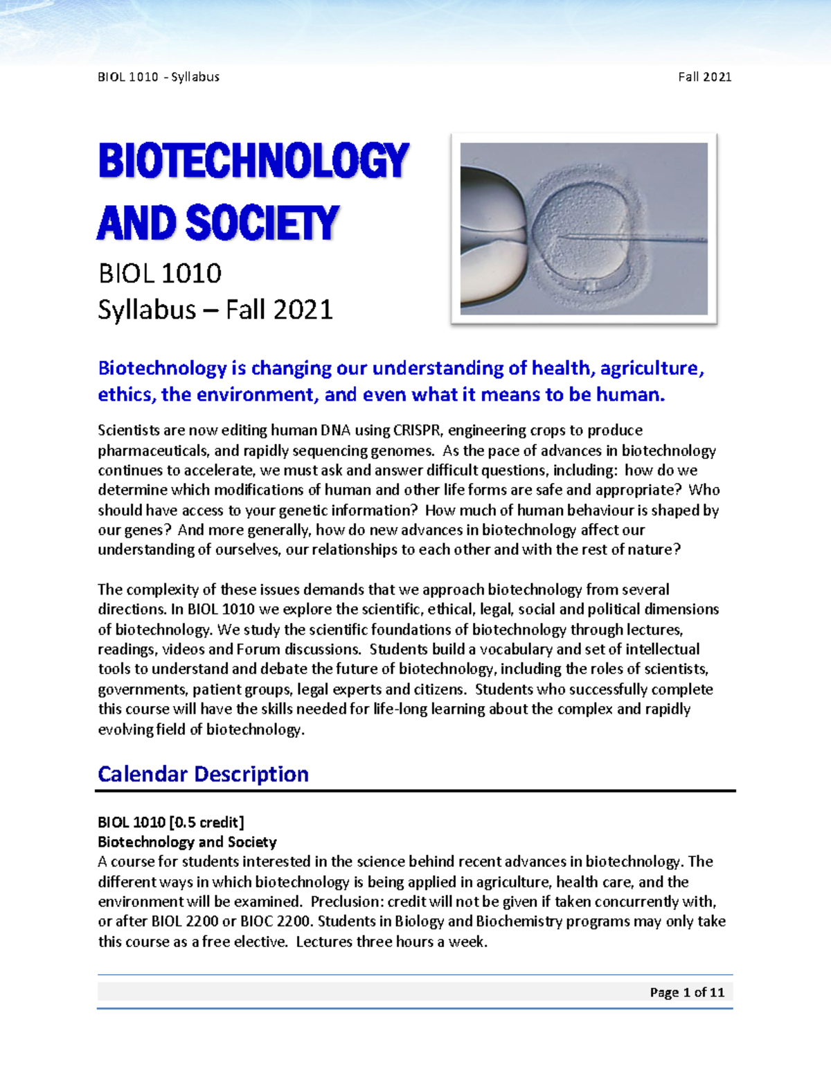 course outline for biotech and society - BIOTECHNOLOGY AND SOCIETY BIOL ...
