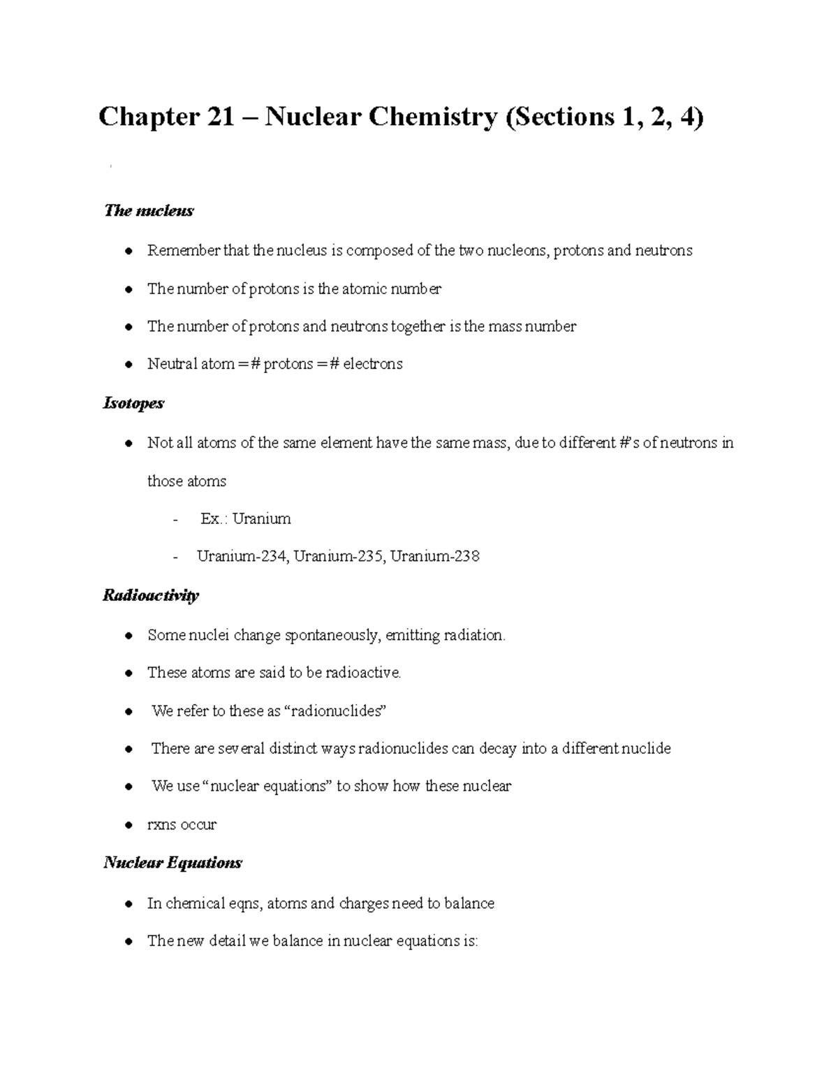 Chapter 21 – Nuclear Chemistry (Sections 1, 2, 4) Lecture Notes-General ...
