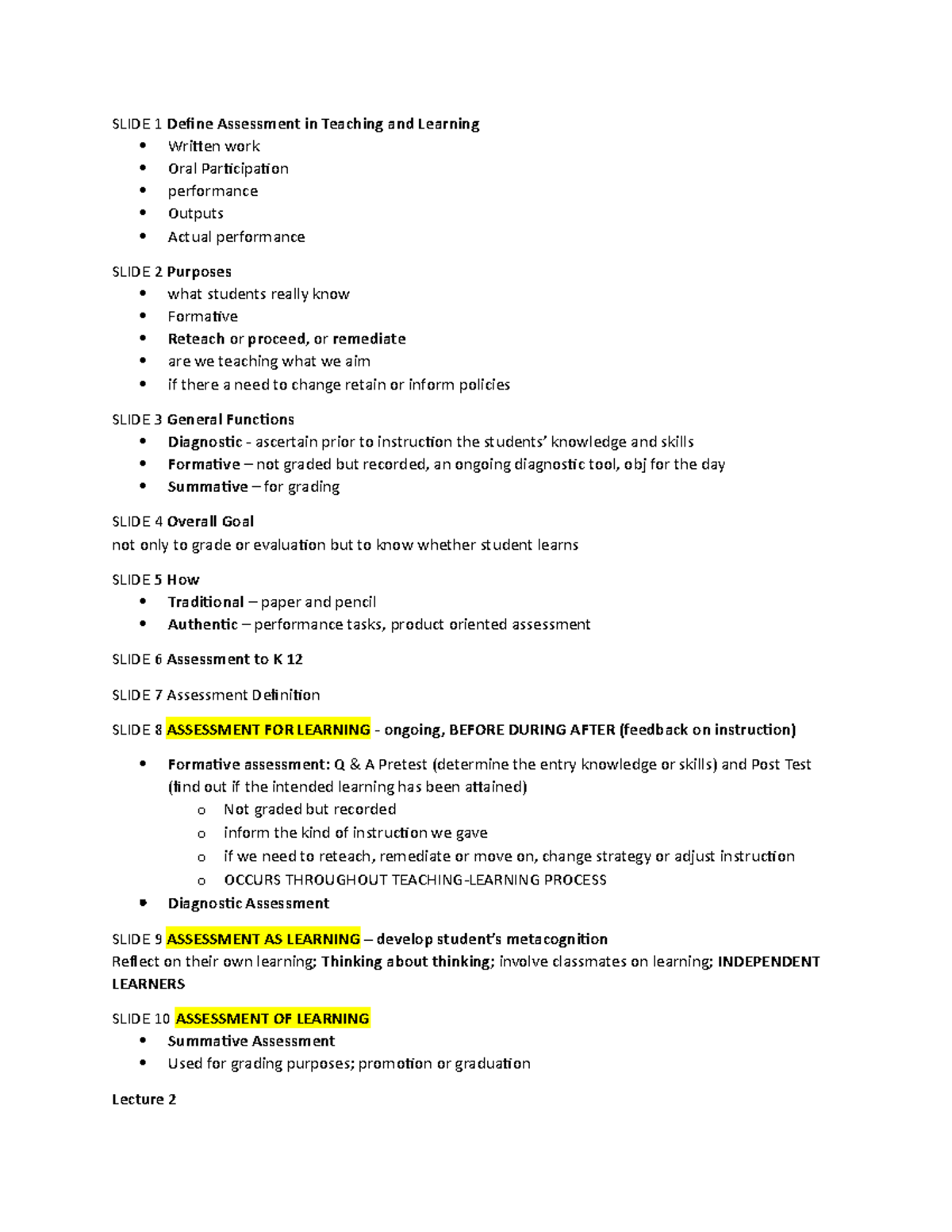 Notes in Assessment in Learning 1 MOdule 1 Leasson 1 - SLIDE 1 Define ...