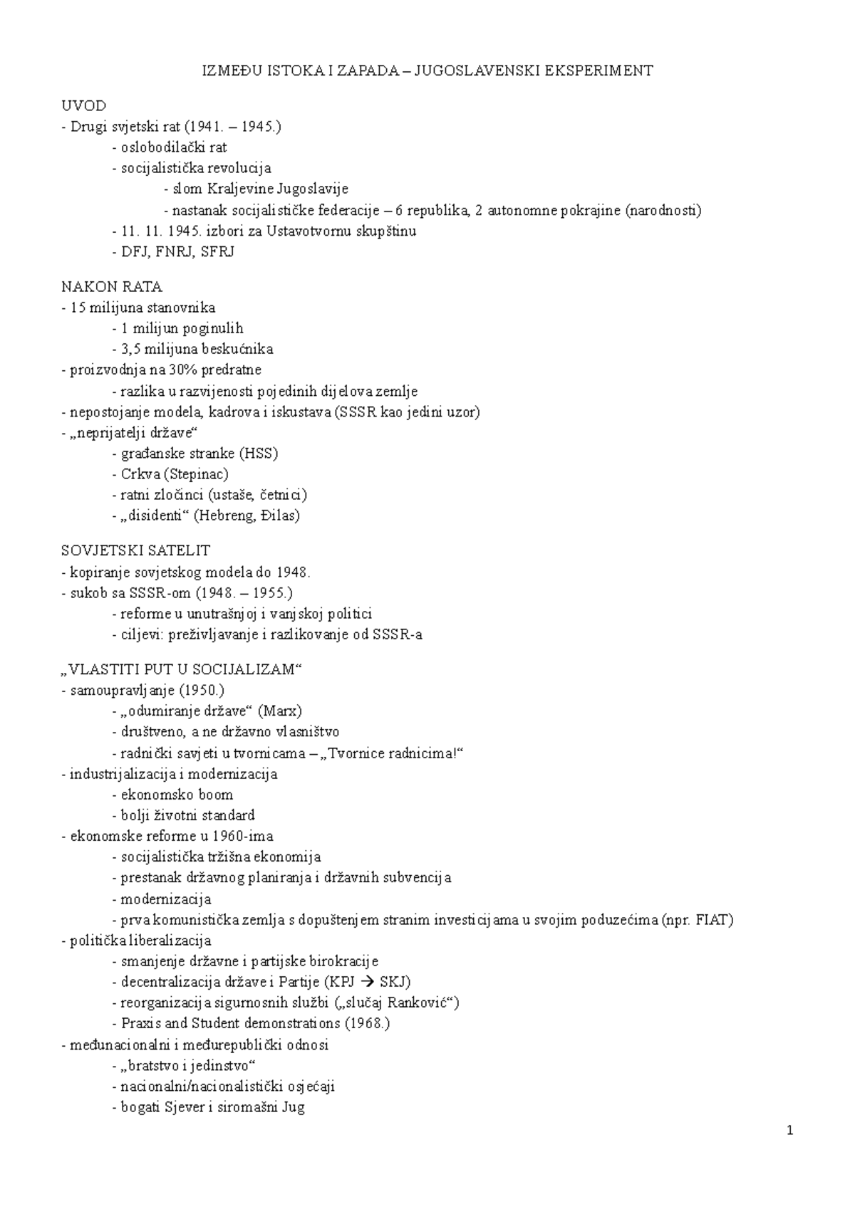 2. Između Istoka i Zapada - jugoslavenski eksperiment - IZMEĐU ISTOKA I ZAPADA – JUGOSLAVENSKI ...