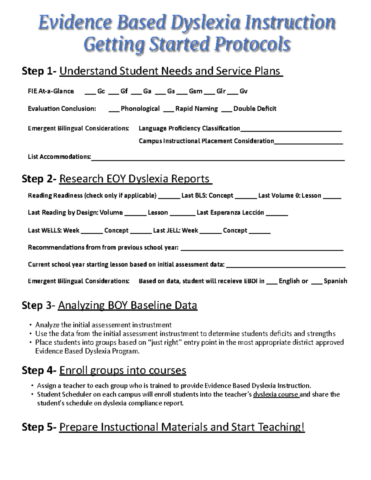 Evidence-Based Dyslexia Instruction Curricula Getting Started Protocols ...