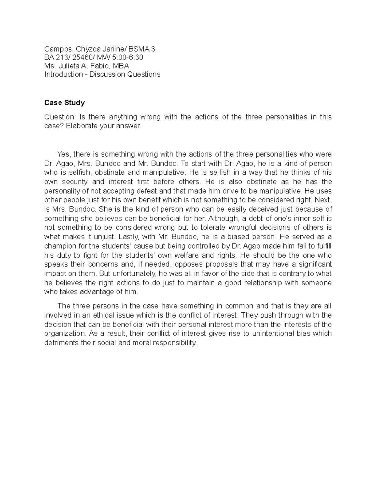 Case Study - Grade: 95 - Campos, Chyzca Janine/ BSMA 3 BA 213/ 25460 ...