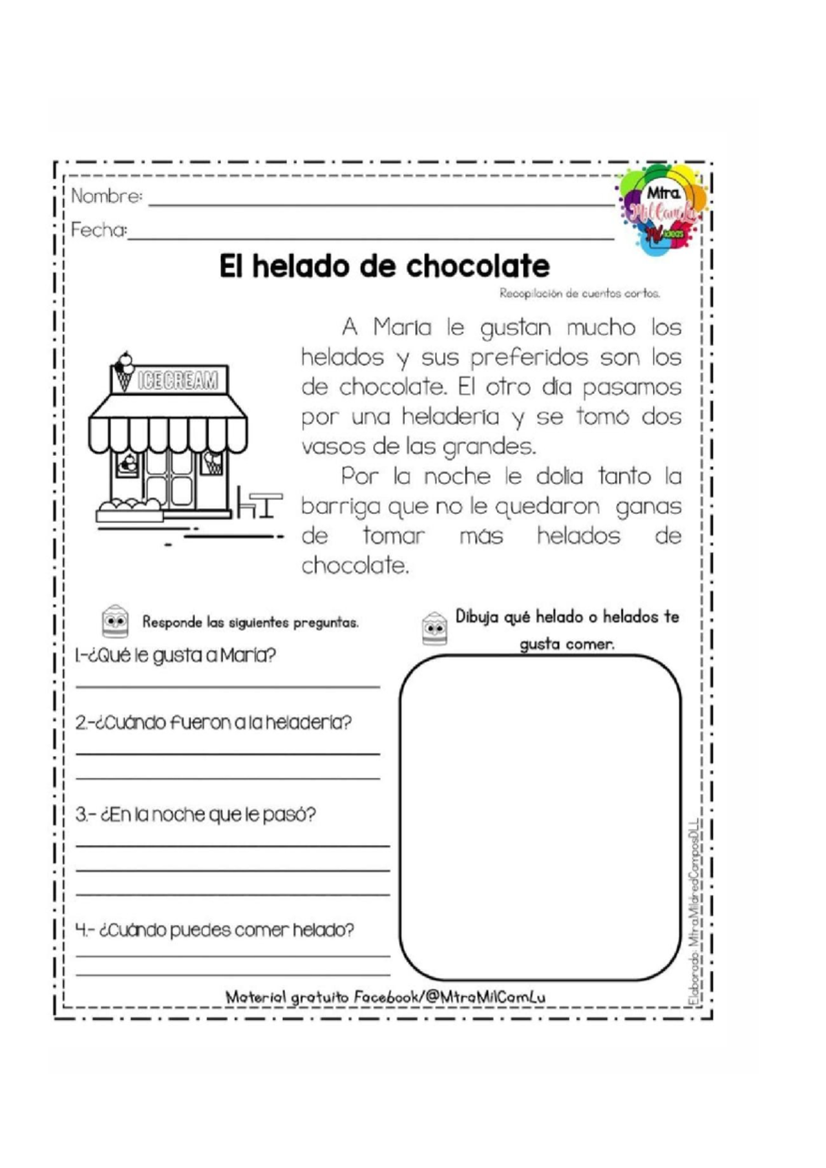 Comprensión lectora 5 - Cuentos cortos con preguntas - Nombre: Mtra ...