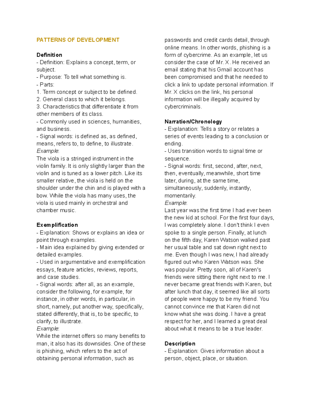 Reviewer in reading and writing skills - PATTERNS OF DEVELOPMENT ...
