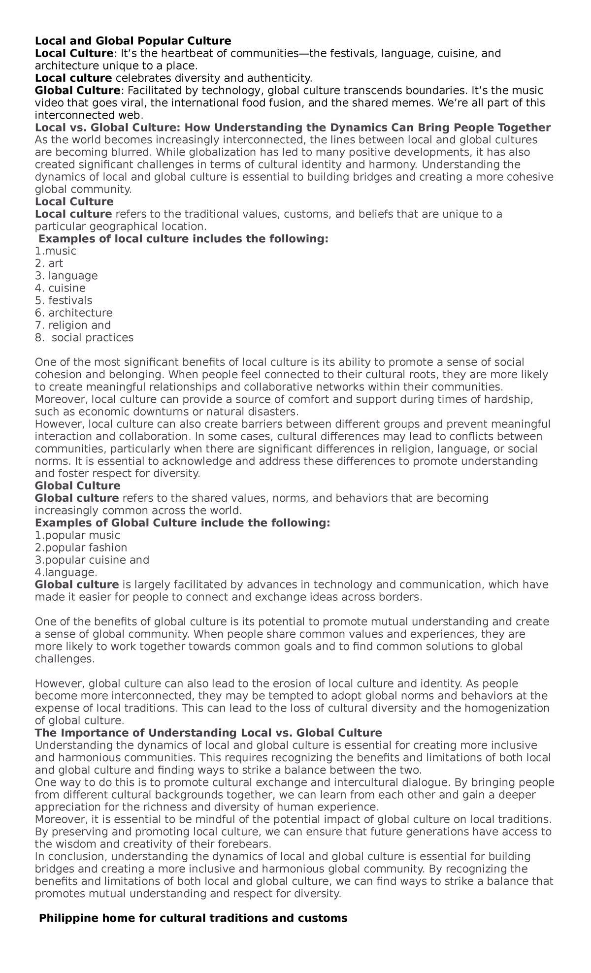 Local and Global Popular Culture midterm - Local and Global Popular ...