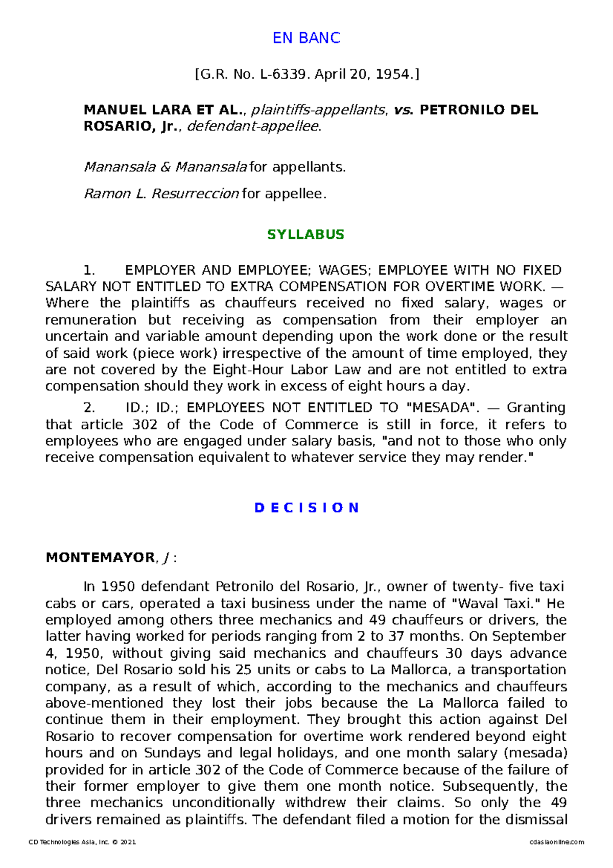 (1)149813-1954-Lara v - EN BANC [G. No. L-6339. April 20, 1954.] MANUEL ...