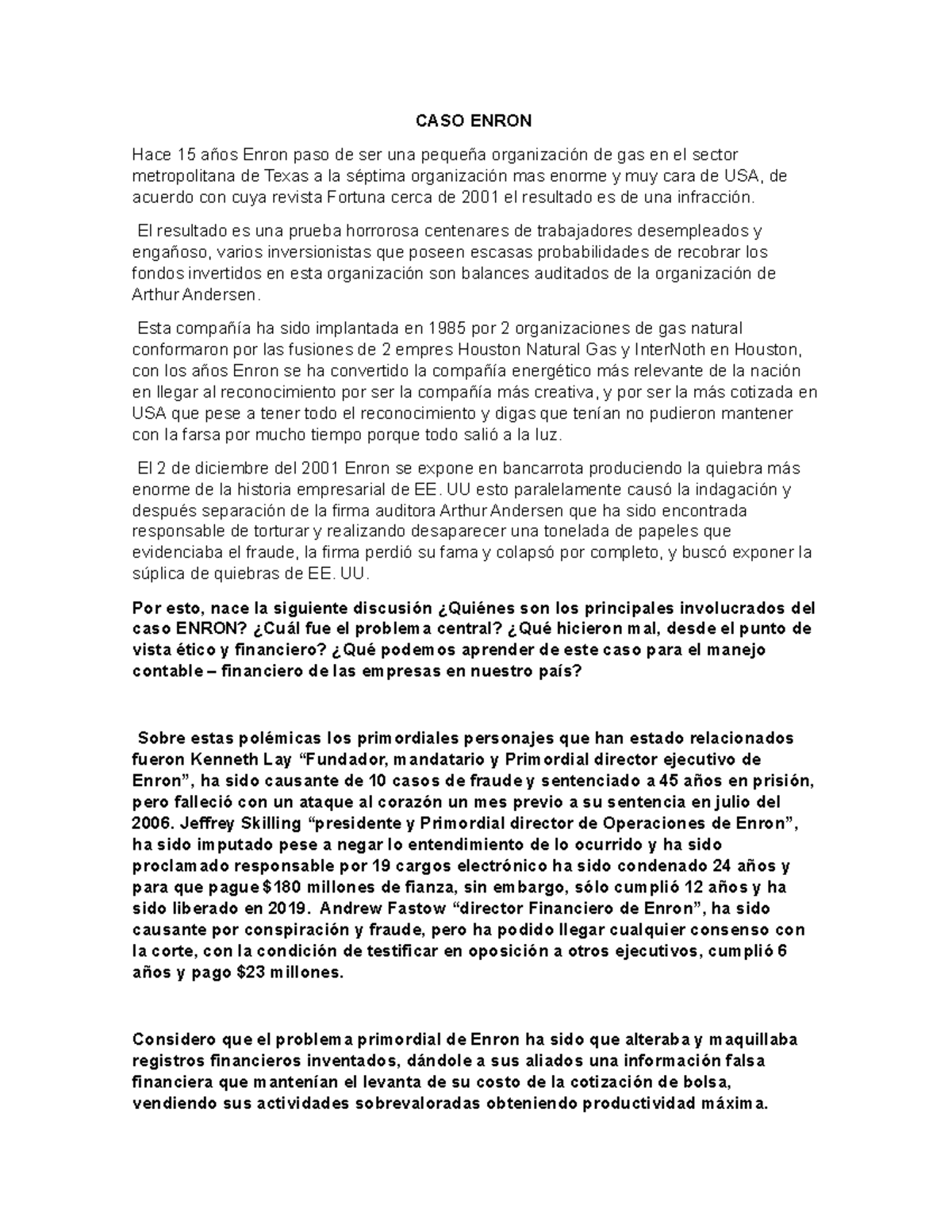 CASO Enron andrea peña - Lean super bien, no copien jjsjjs no copien ...