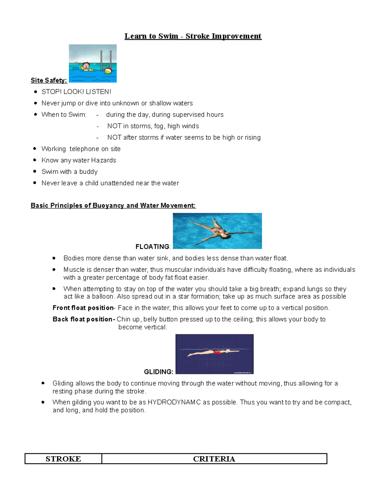 Learn to swim manual - Learn to Swim - Stroke Improvement Site Safety ...