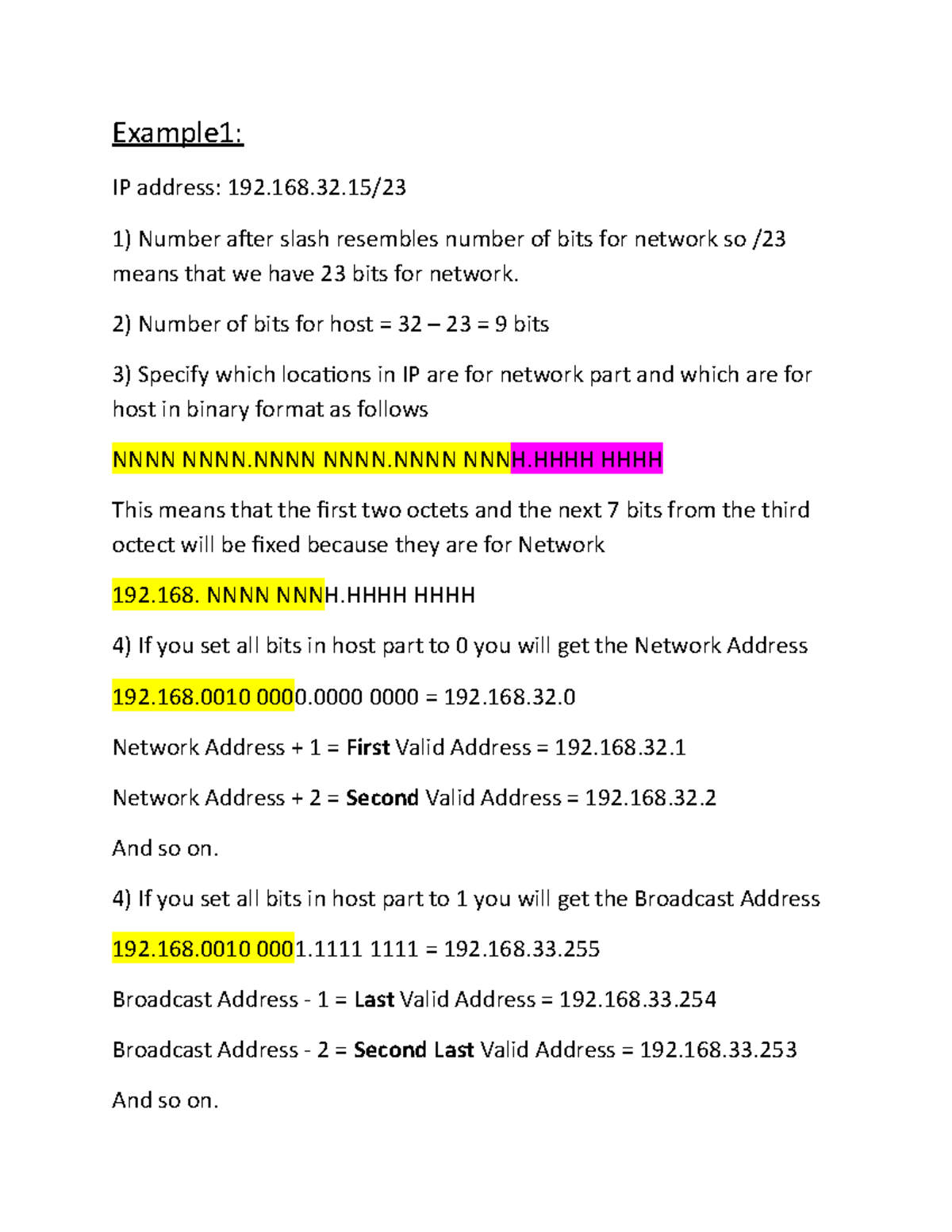 Calculating Address Example - Example1: IP address: 192.168.32/ Number ...
