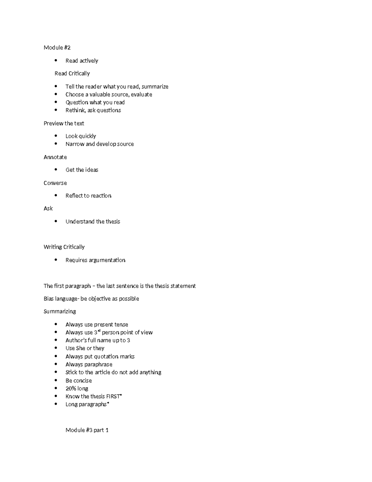 Module 2-5 Lecture Notes - Module # Read actively Read Critically Tell ...