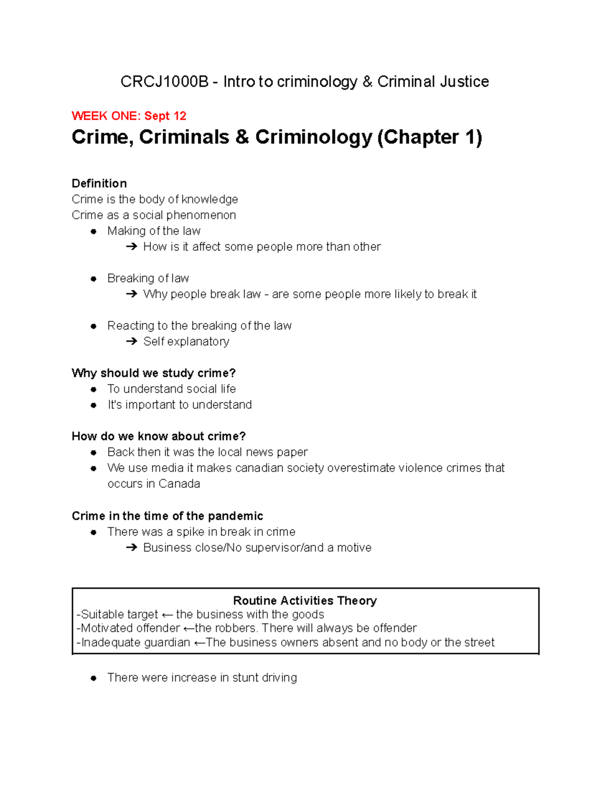 CRCJ1000B - Notes - CRCJ1000B - Intro to criminology & Criminal Justice ...