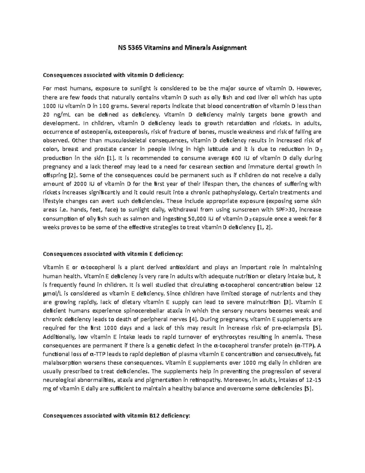 Vitamin deficiency Assignment - NS 5365 Vitamins and Minerals ...
