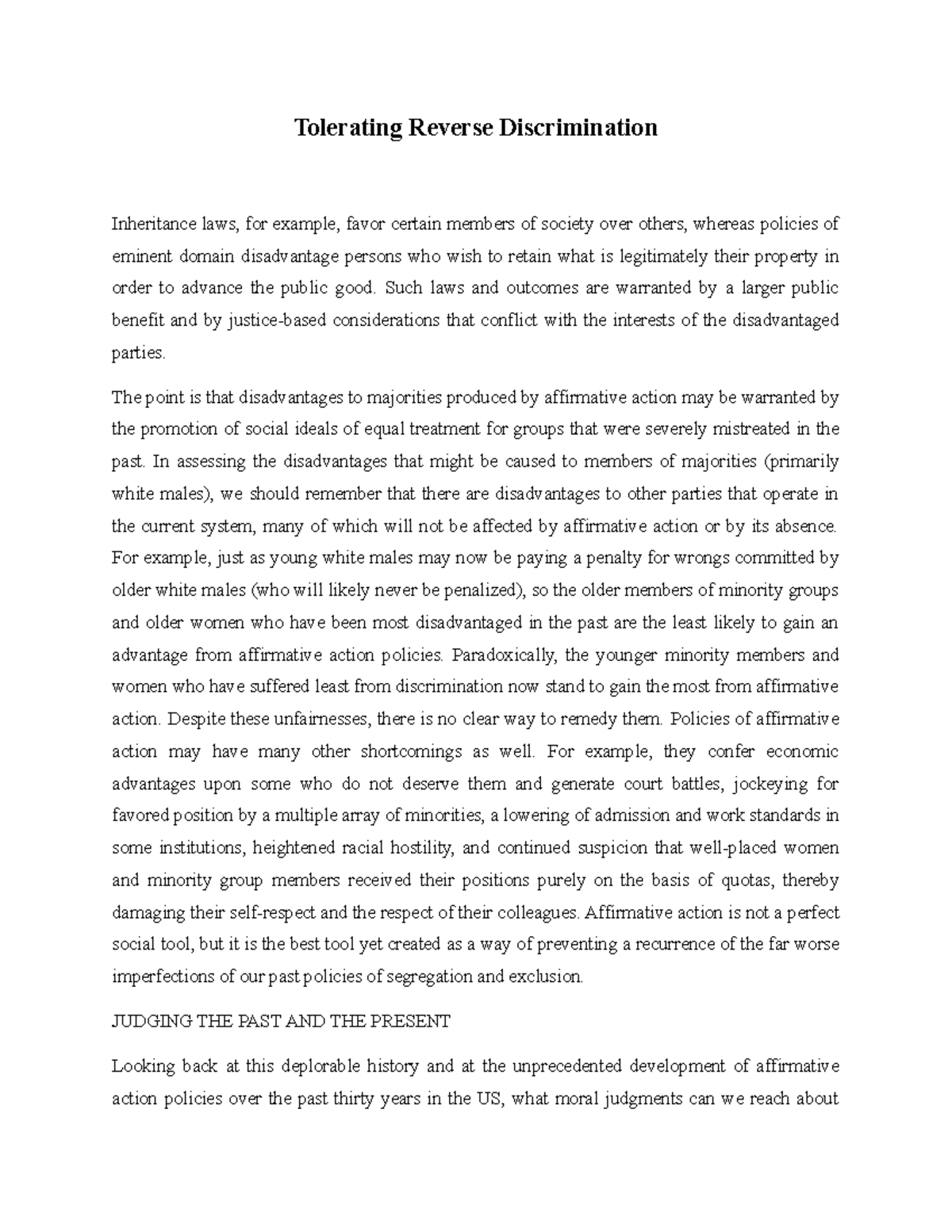 Tolerating Reverse Discrimination - Tolerating Reverse Discrimination ...