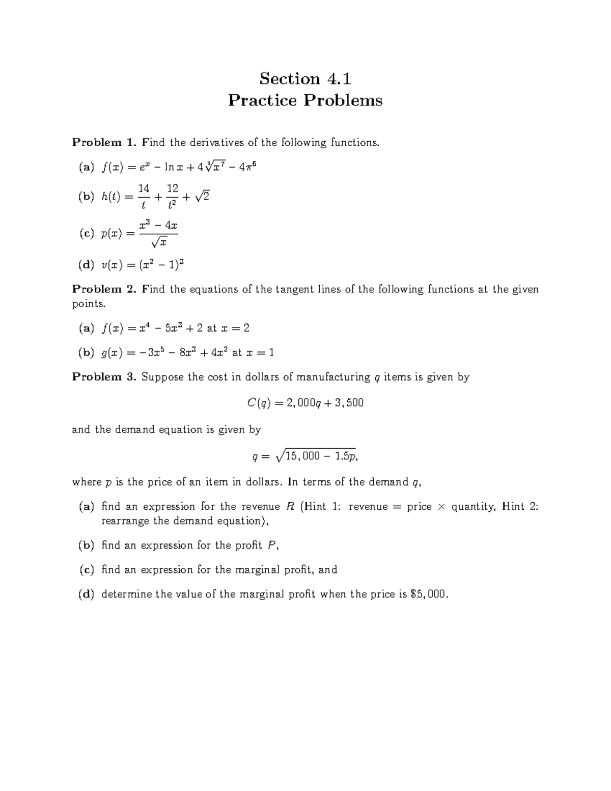 Section 4.1 Practice Problems - Section 4. Practice Problems Problem 1 ...
