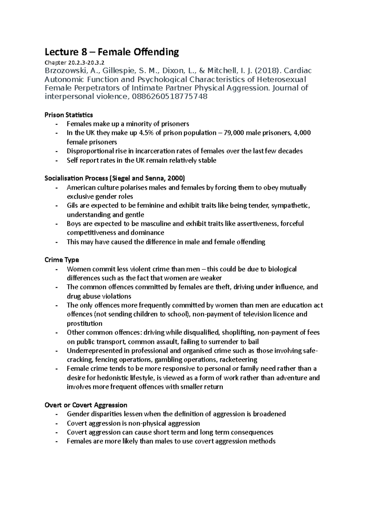 Lecture 8 – Female Offending - Lecture 8 – Female Offending Chapter 20. ...