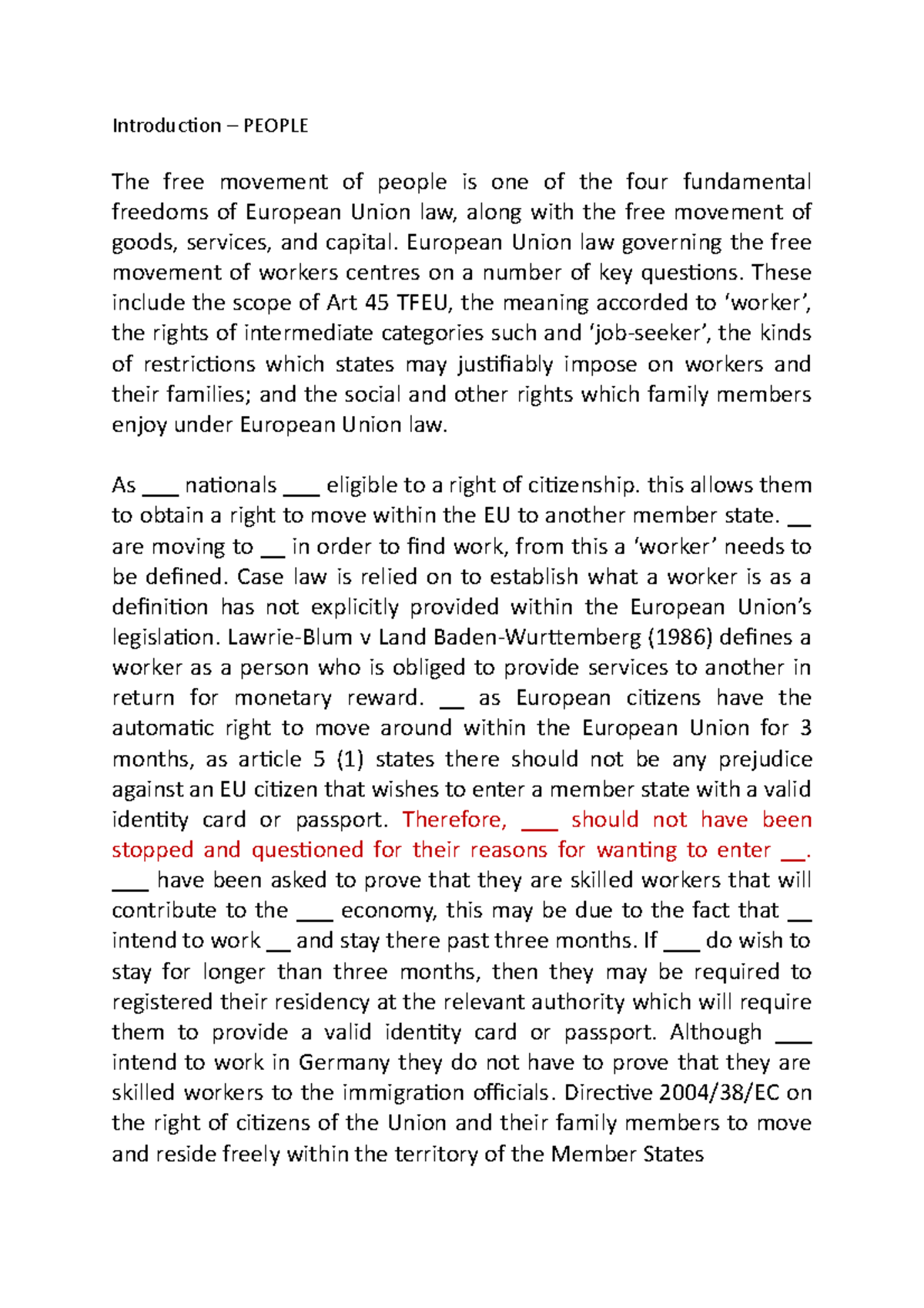 Exam layout - Movement of people - Introduction – PEOPLE The free ...