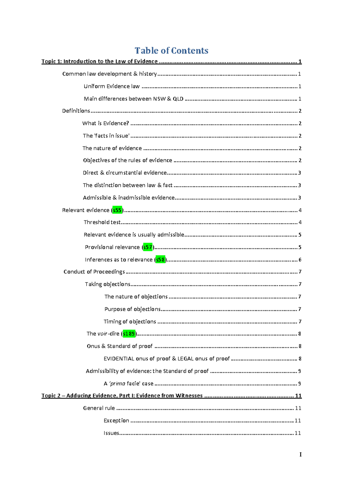 Evidence law course notes, with summaries - I Topic 1: Introduction to ...