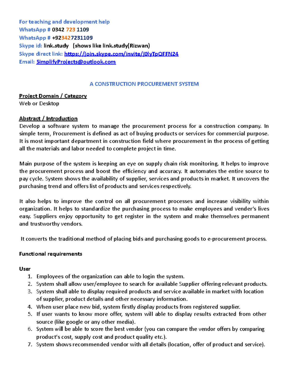 A Construction Procurement System - WhatsApp # 0342 723 1109 WhatsApp ...