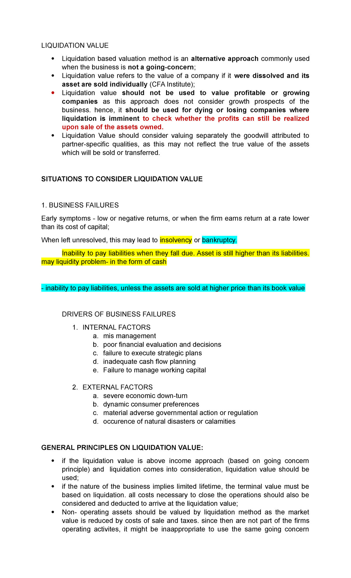 Medyo Reviewer sa Liquidation Value - LIQUIDATION VALUE Liquidation based valuation method is an ...