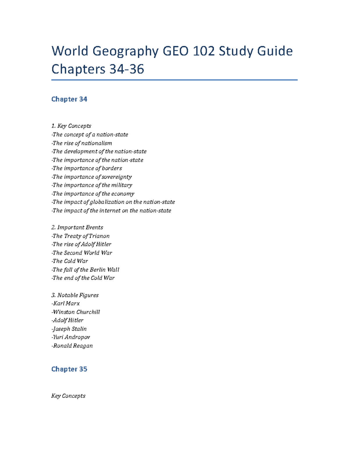 World Geography GEO 102 Study Guide Chapters 34-36 - World Geography ...