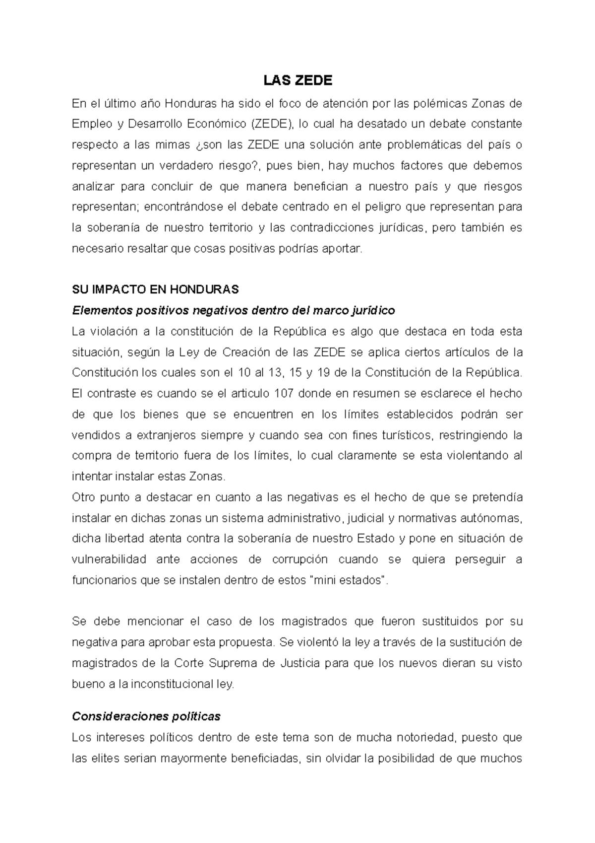 LAS ZEDE - las zedes, desvantajas - LAS ZEDE En el último año Honduras ...