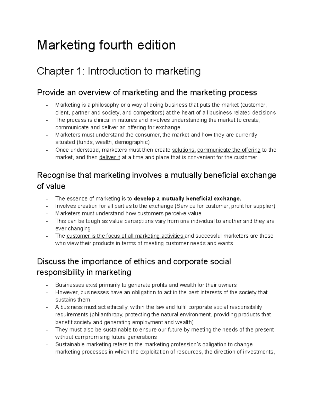 Marketing foundations Readings summaries - Marketing fourth edition ...