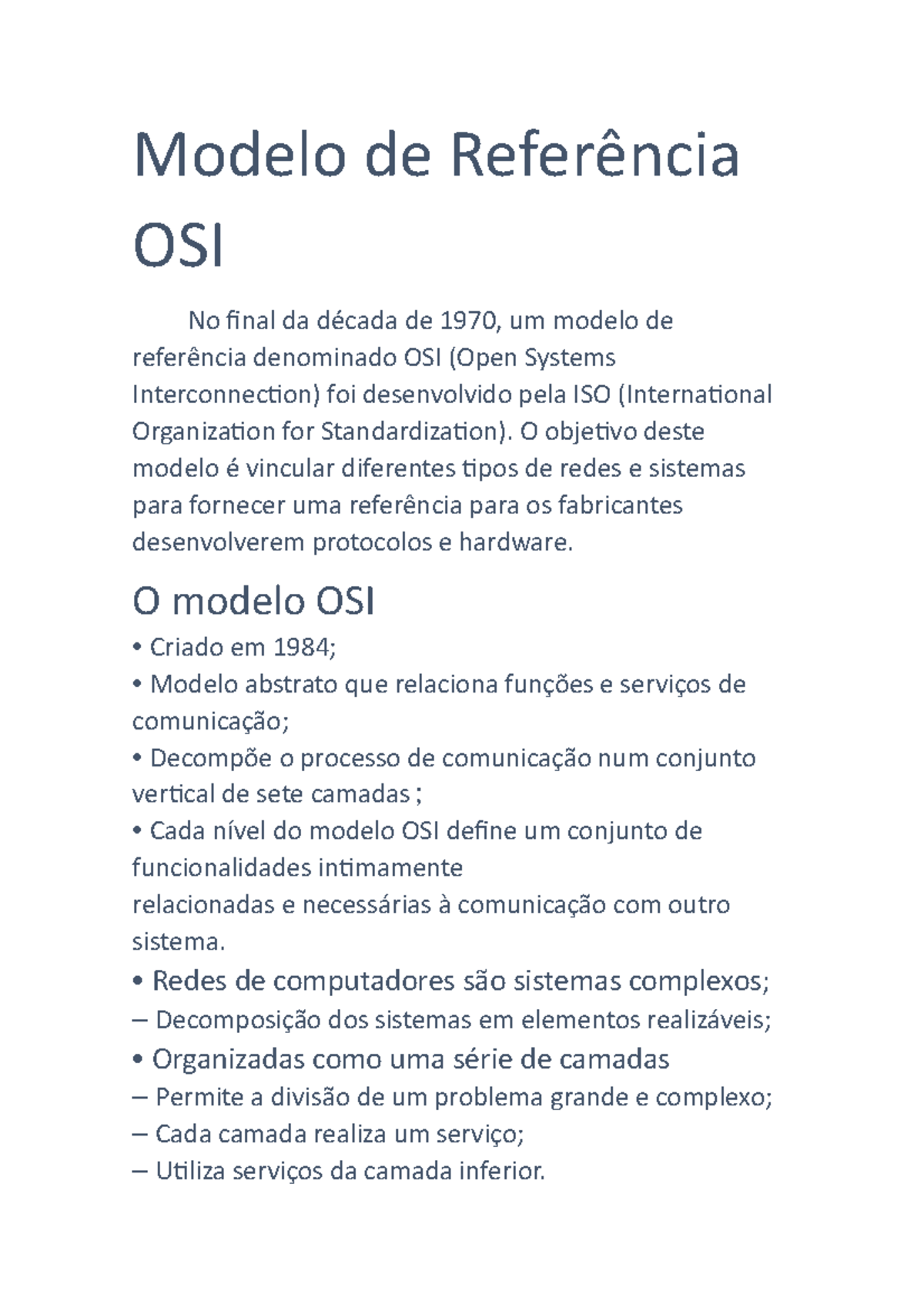 Modelo de Referência OSI - Modelo de Referência OSI No final da década ...