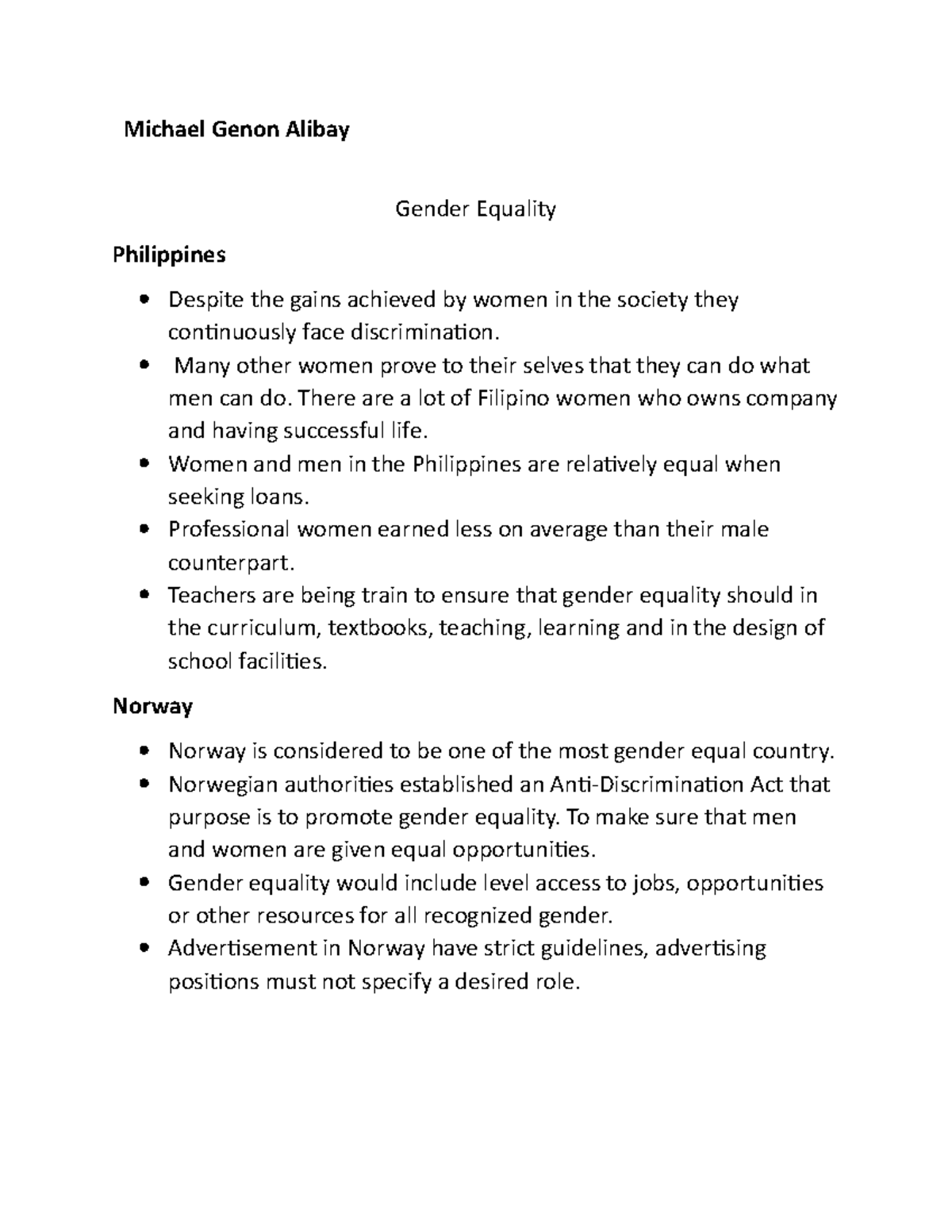 Gender equality and I think it's up to you - Michael Genon Alibay ...