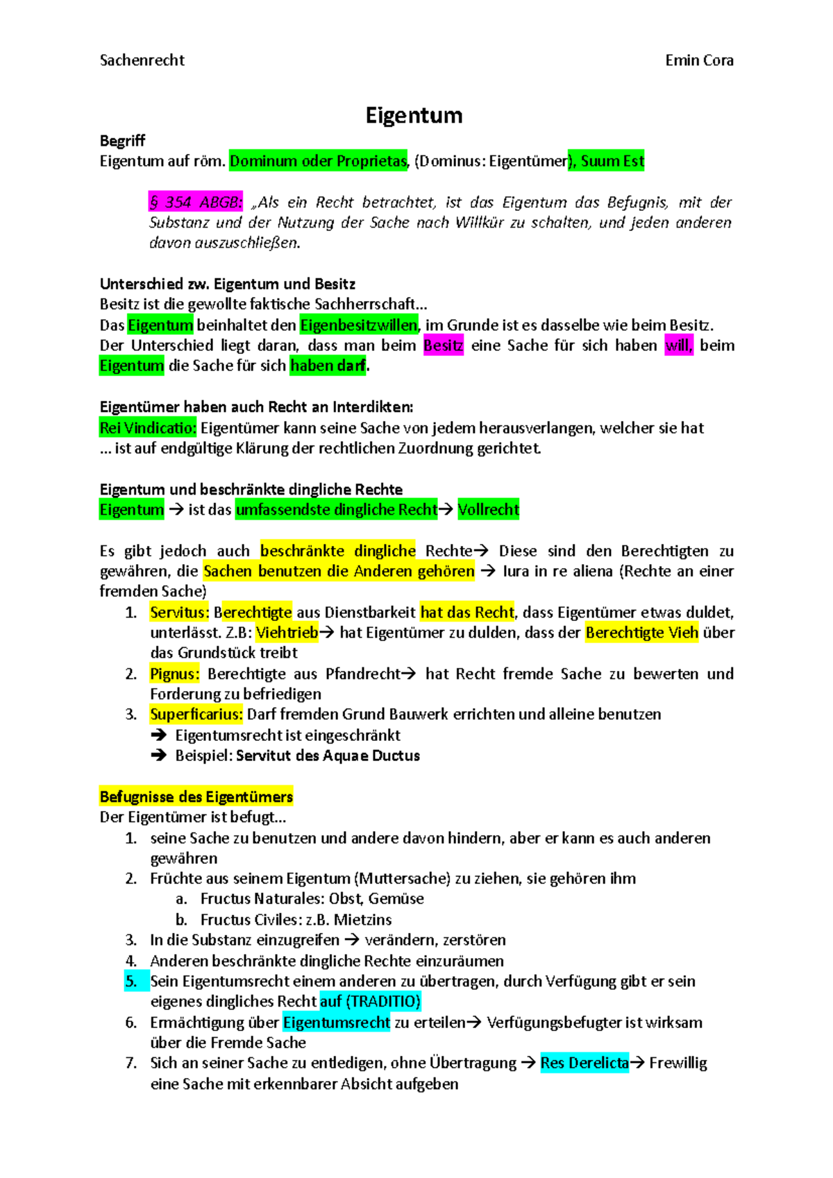 Eigentum, Eigentumserwerb - Eigentum Begriff Eigentum auf röm. Dominum ...