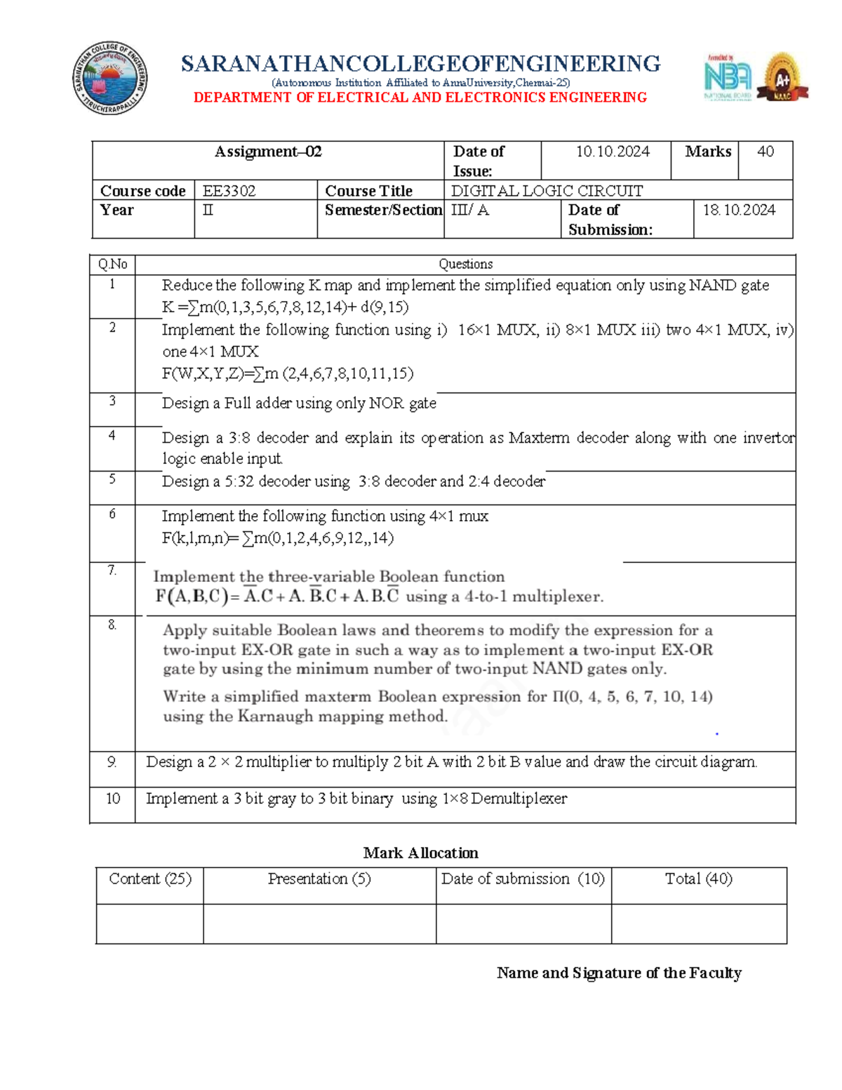 Assignment 2-DLC - SARANATHANCOLLEGEOFENGINEERING (Autonomous Institution Affiliated to - Studocu