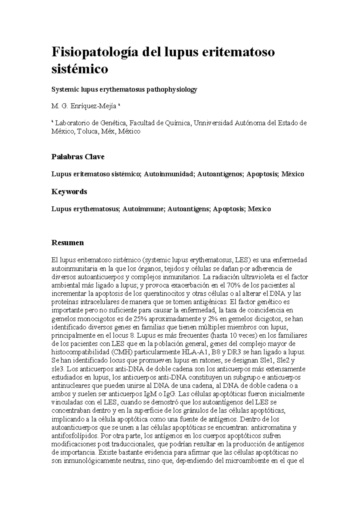 Fisiopatología del lupus eritematoso sistémico - Fisiopatología del ...