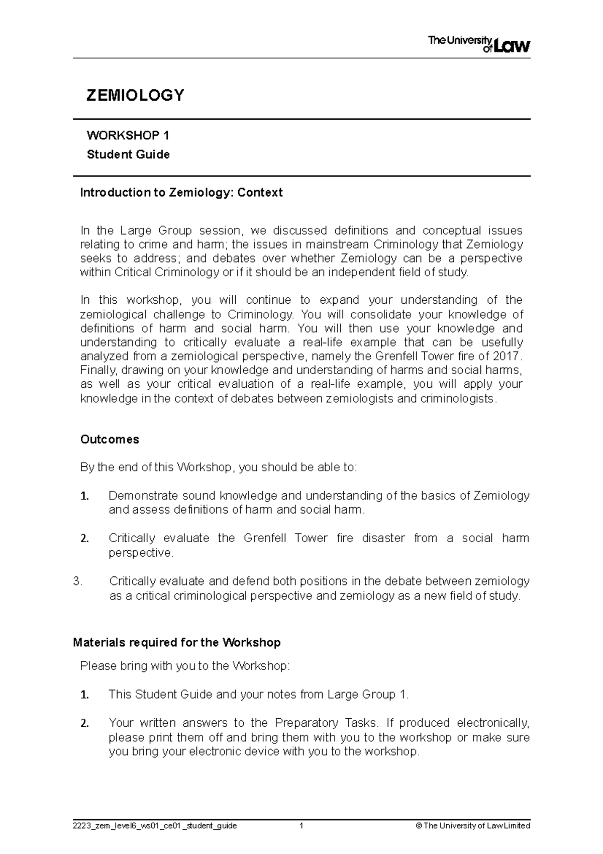 Zemi 1 - Zemi - ZEMIOLOGY WORKSHOP 1 Student Guide Introduction to ...