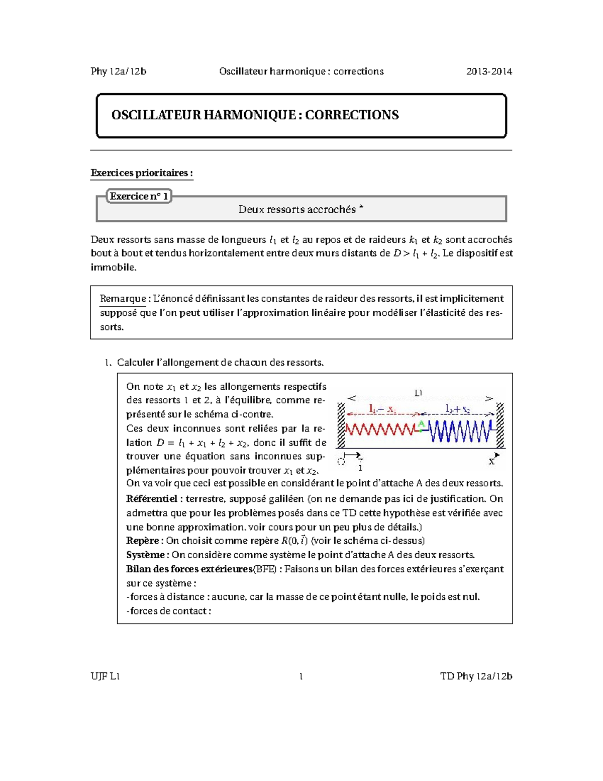 TD3 Oscillations corrige PHY12ab 2014 - OSCILLATEUR HARMONIQUE : CORRECTIONS Exercices ...