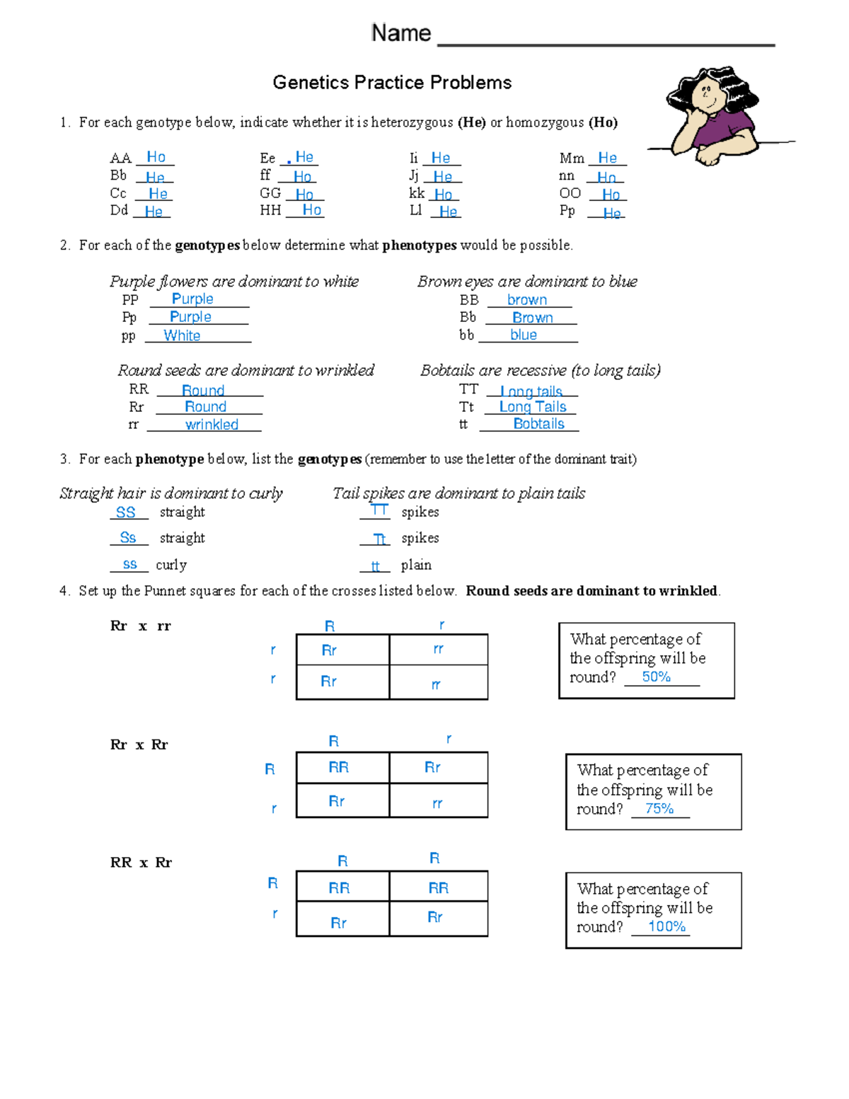 Genetics practice simple-b - Genetics Practice Problems 1. For each ...