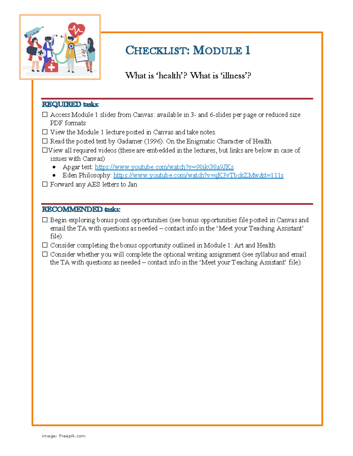 Module 1 Checklist, for Health Studies - image: Freepik CHECKLIST ...