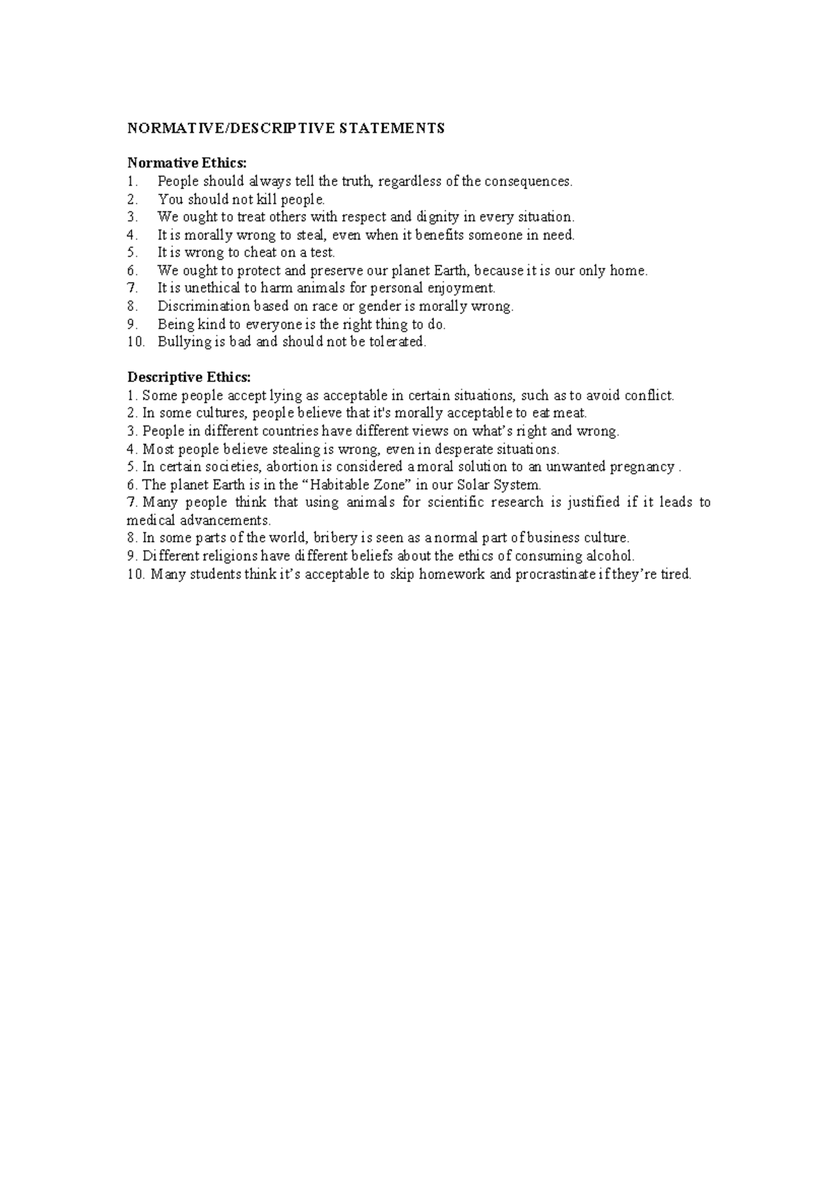 ignmentEHITSDAS - NORMATIVE/DESCRIPTIVE STATEMENTS Normative Ethics ...