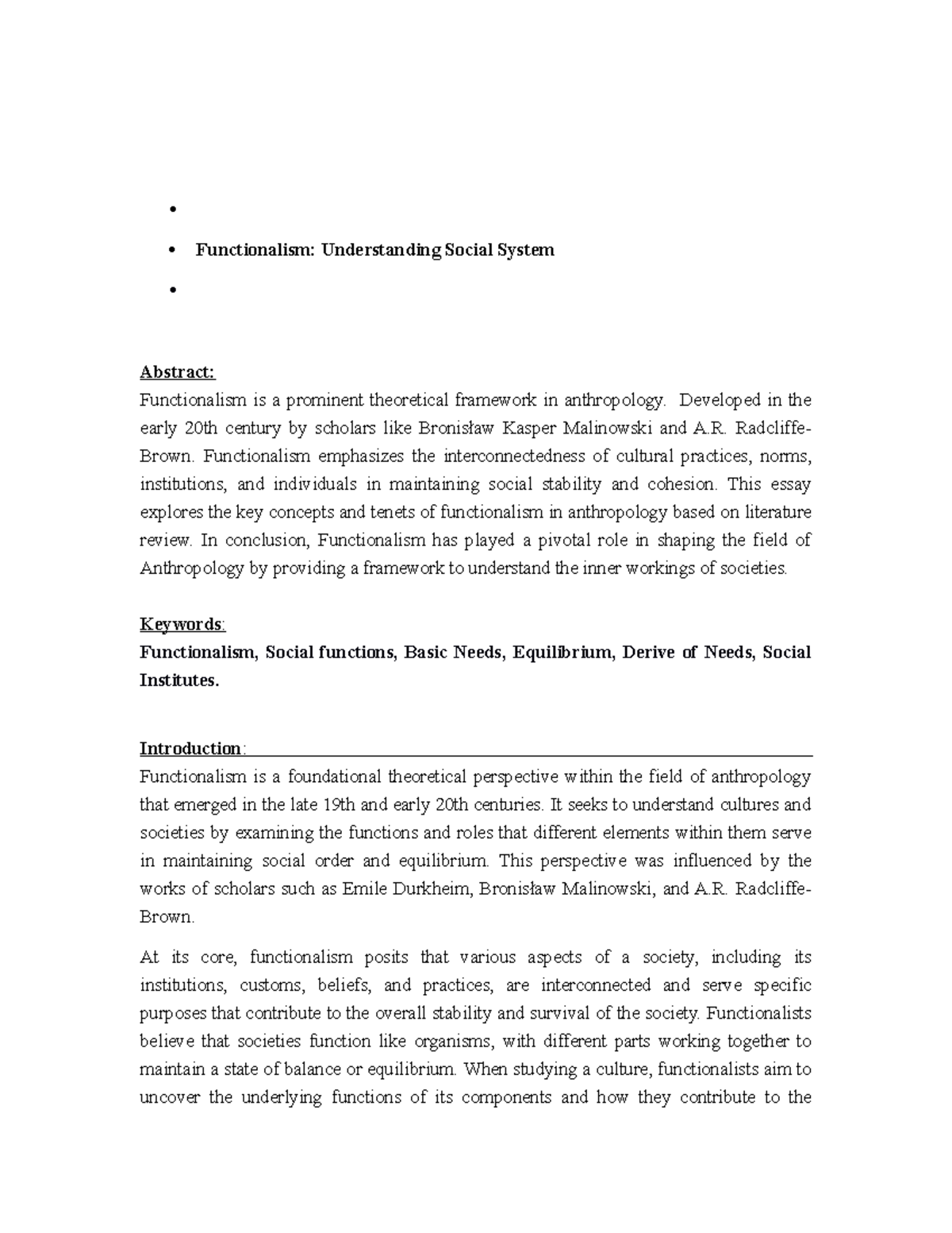 Functionalism Understanding Social System - • Functionalism ...