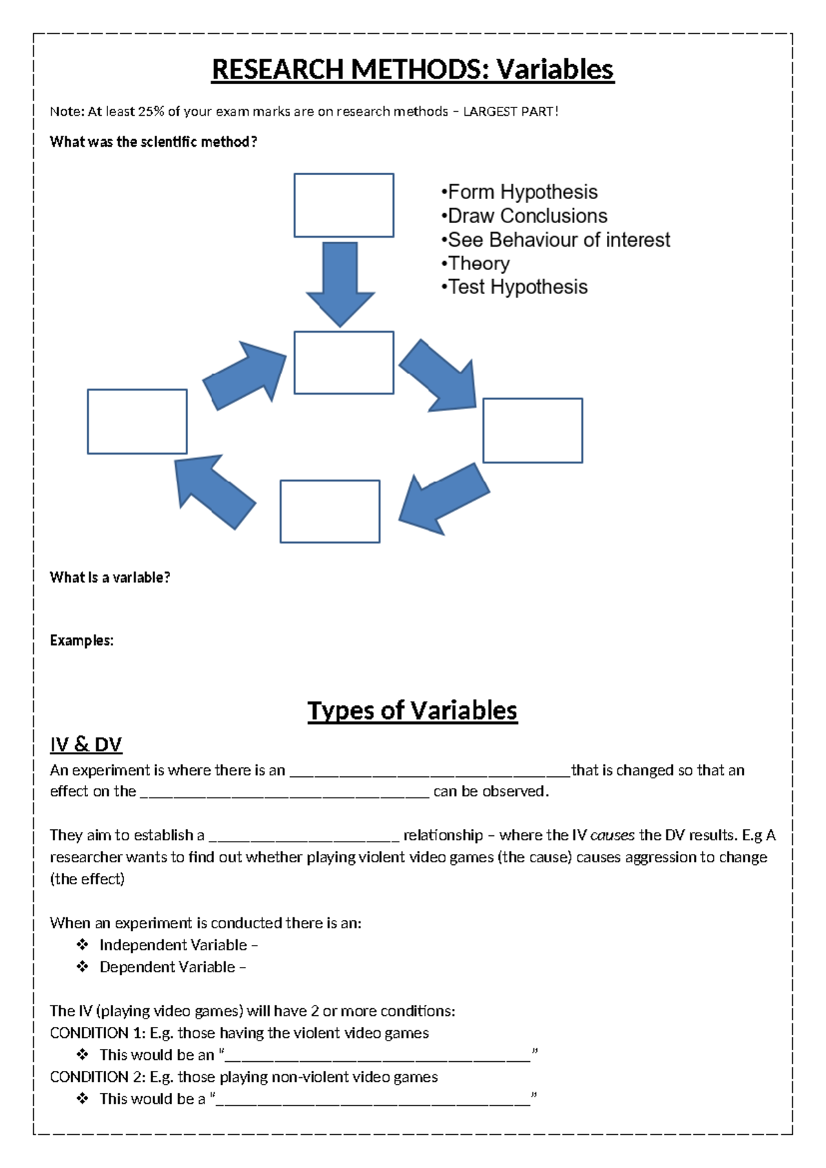 Variables - RESEARCH METHODS: Variables Note: At least 25% of your exam ...