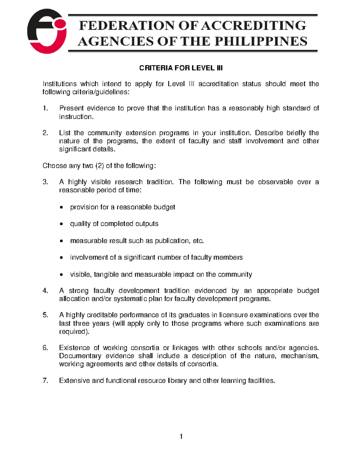 FAAP Criteria for Accreditation Level - 1 CRITERIA FOR LEVEL III ...