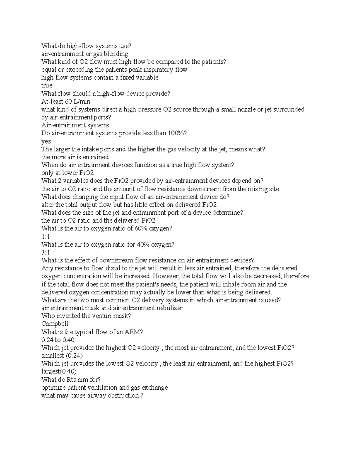 Rct set 7 - Lecture notes for RCT II - What do high-flow systems use ...