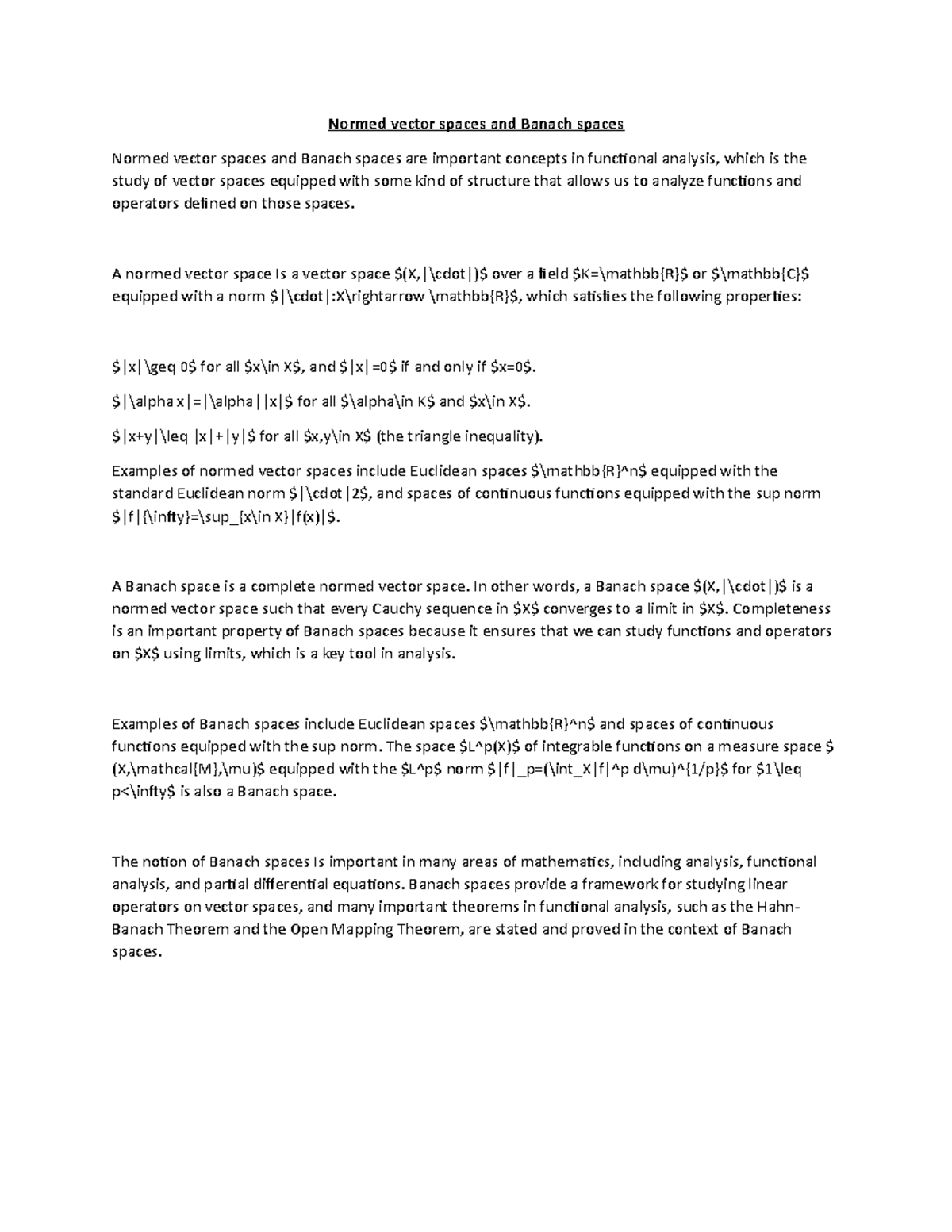 Normed vector spaces and Banach spaces - A normed vector space Is a ...