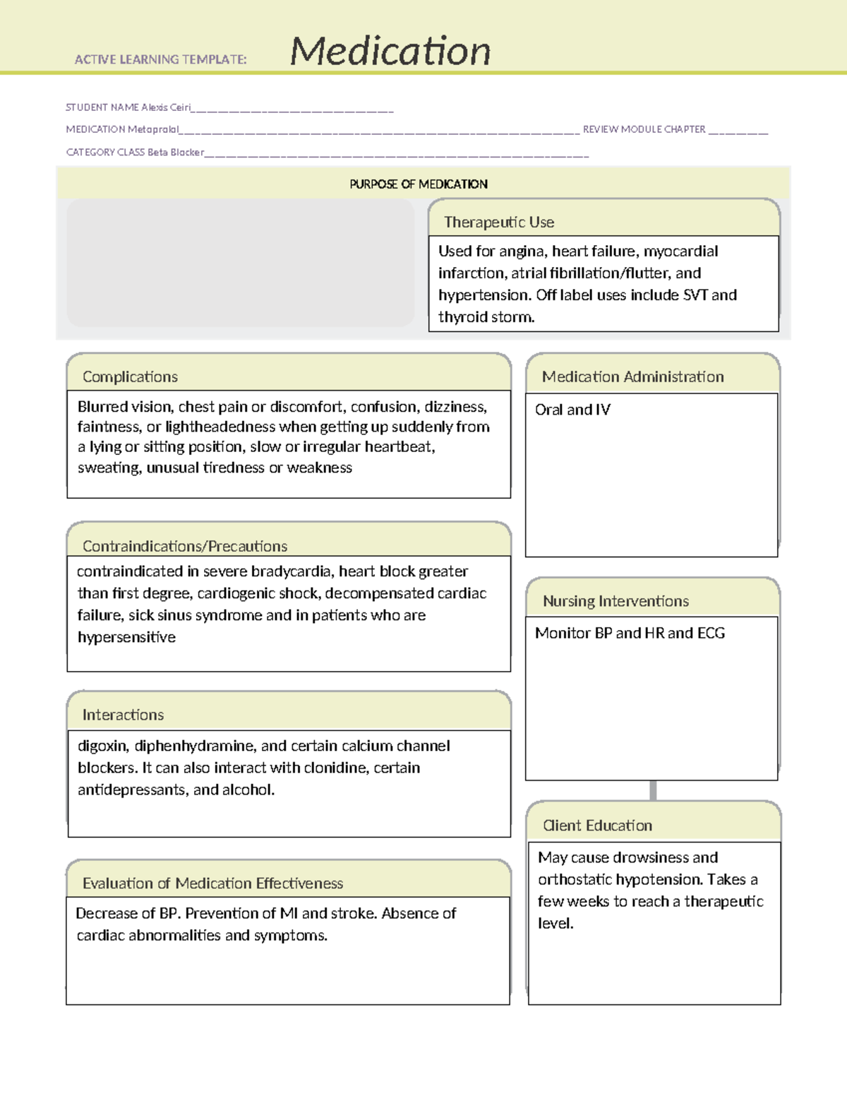 Med Card Template J1 Intro (1) - STUDENT NAME Alexis Ceiri