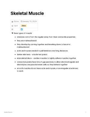 Skeletal Muscle - Skeletal Muscle Checklist: 1. The principal ...
