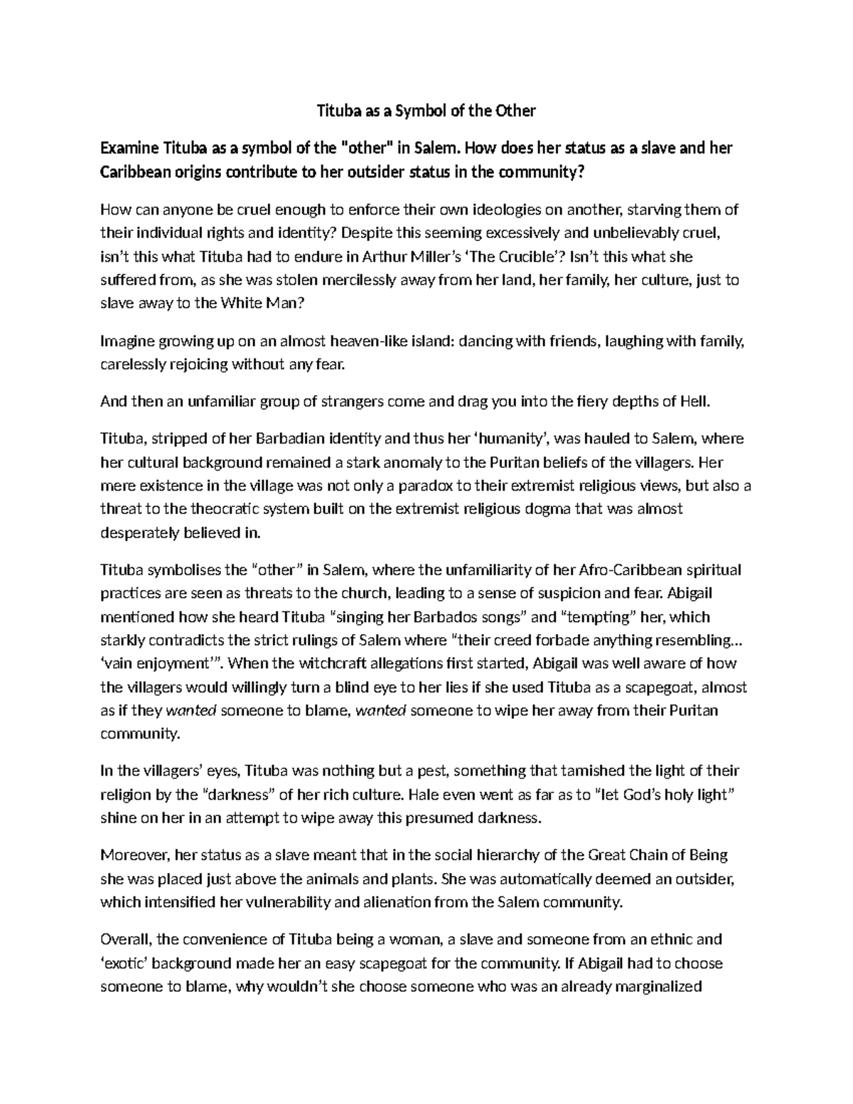 Tituba - Quotes - Tituba as a Symbol of the Other Examine Tituba as a ...