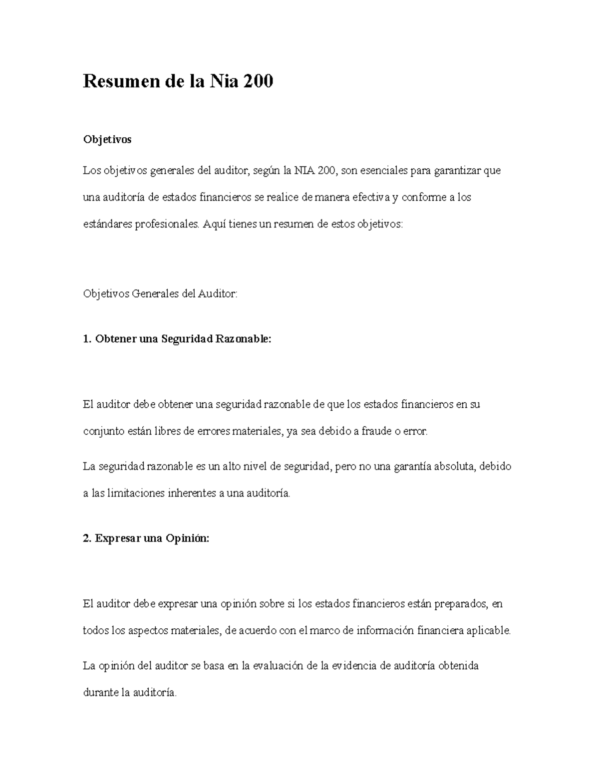 Resumen de la Nia 200 - Resumen de la Nia 200 Objetivos Los objetivos ...