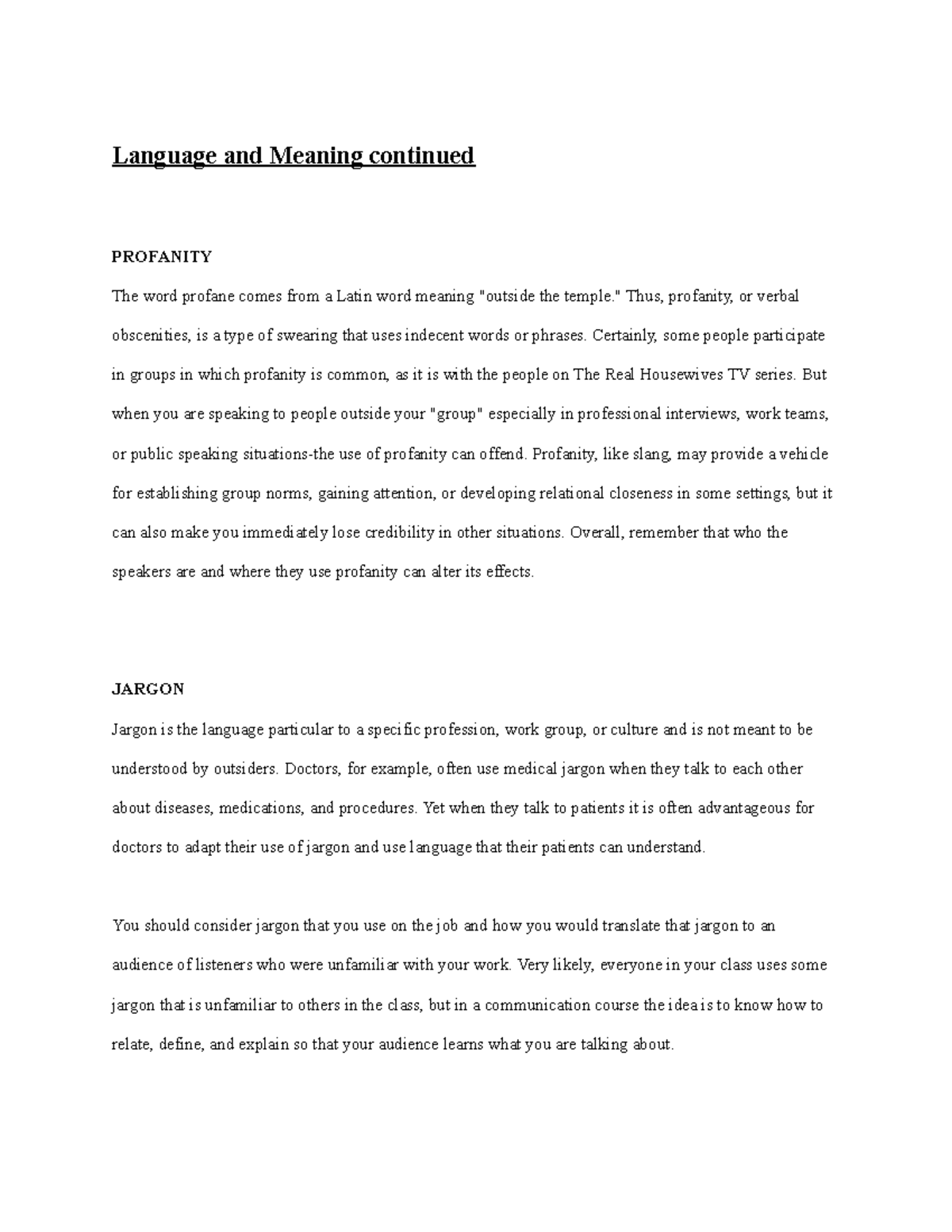 Language and Meaning 3 - Prof Michael Rizzo, Comm 1402 - Language and ...