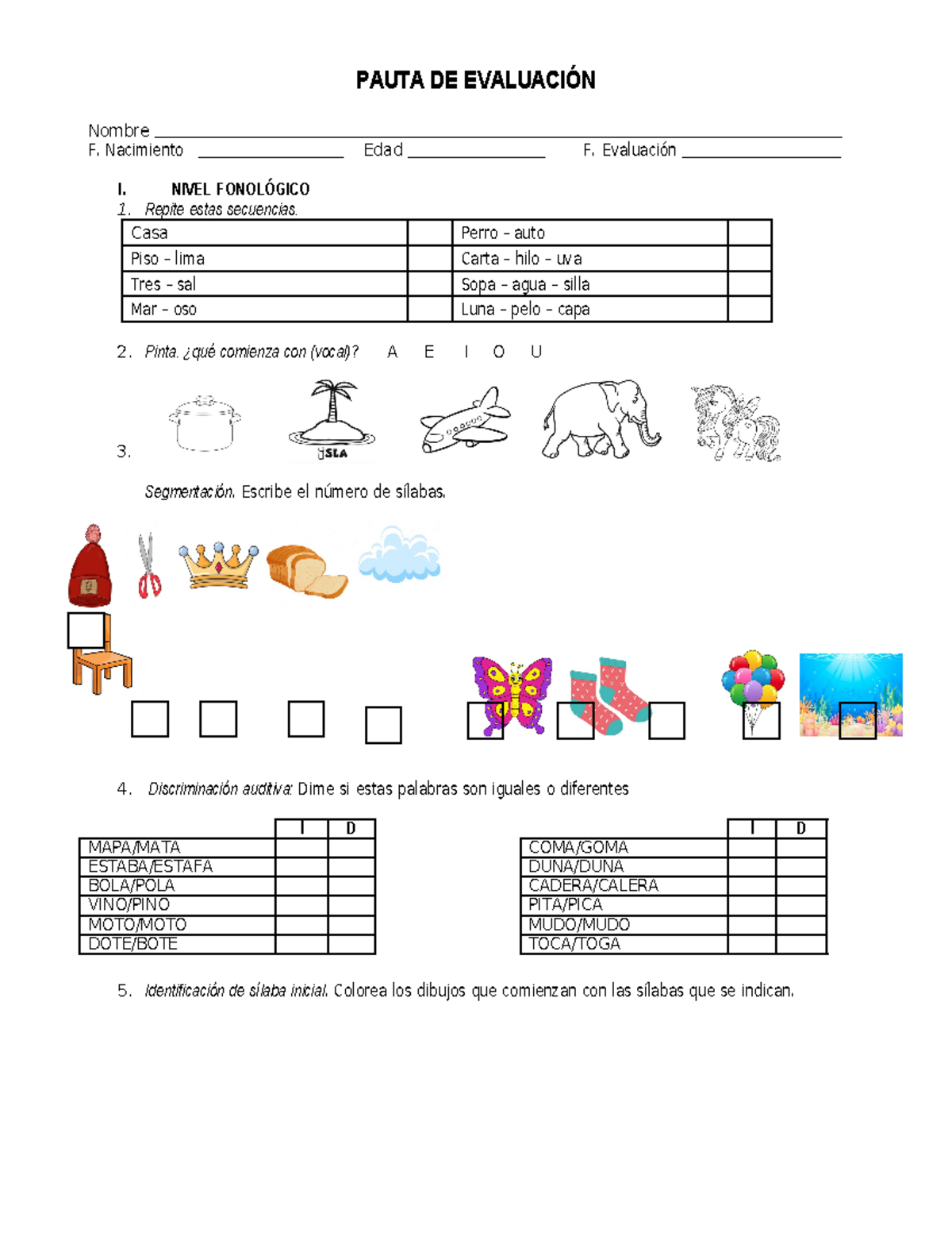 Pauta corta tamizaje niveles - I D COMA/GOMA DUNA/DUNA CADERA/CALERA PITA/PICA MUDO/MUDO TOCA ...