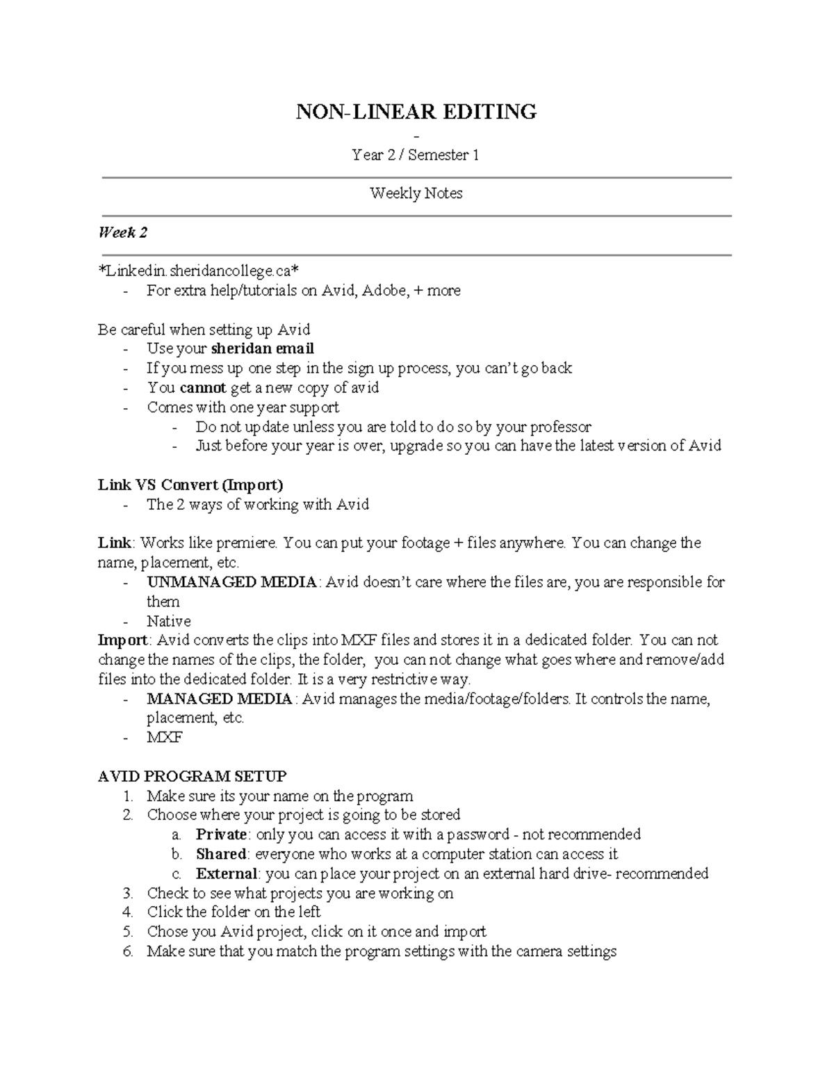 Non-Linear Editing Notes - NON-LINEAR EDITING - Year 2 / Semester 1 ...