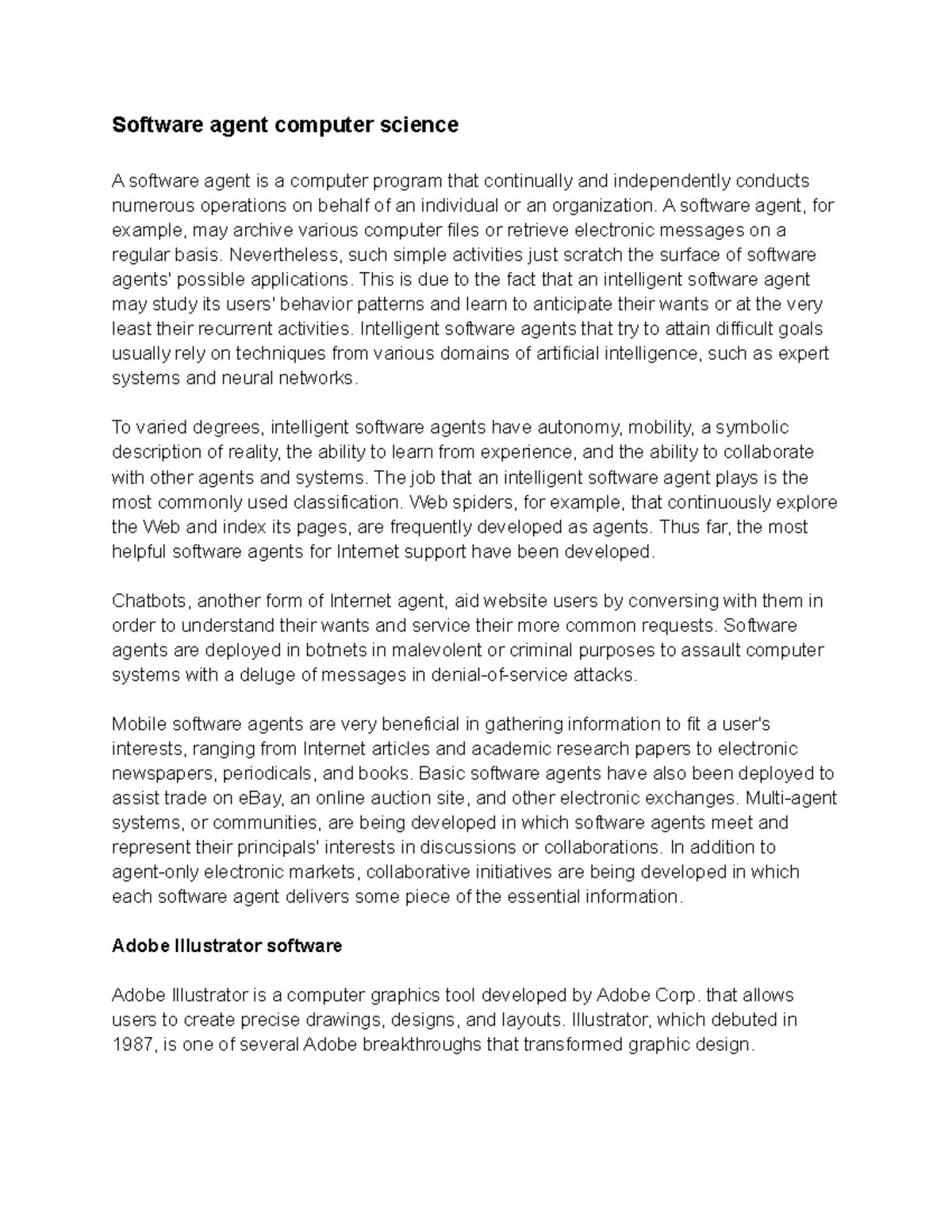 Software agent computer science and Adobe Illustrator Software ...
